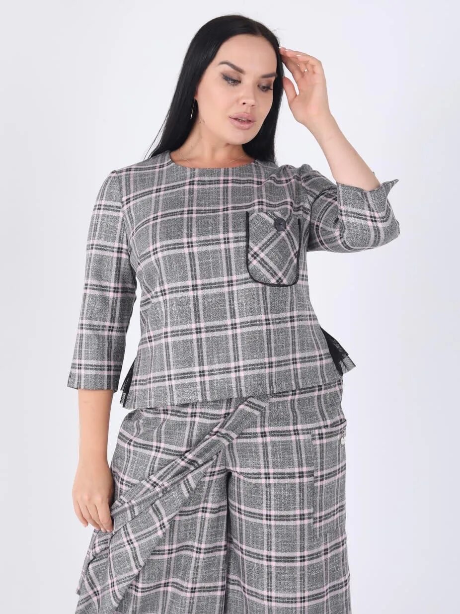 Комплект одежды Кюлоты клетка серый пудра/голубой/черный