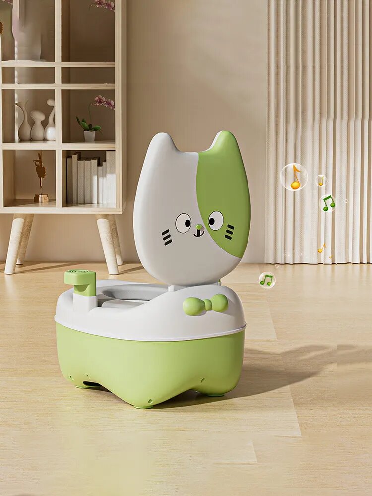 Горшок для ребенка музыкальный зеленый детский туалет для приучения к горшку с милым дизайном котенка
