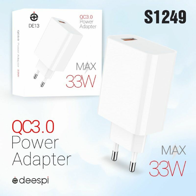 Сетевое зарядное устройство для телефона deespi DE13 QC3.0 33W White / Зарядка для Andoid и Iphone / Блок питания