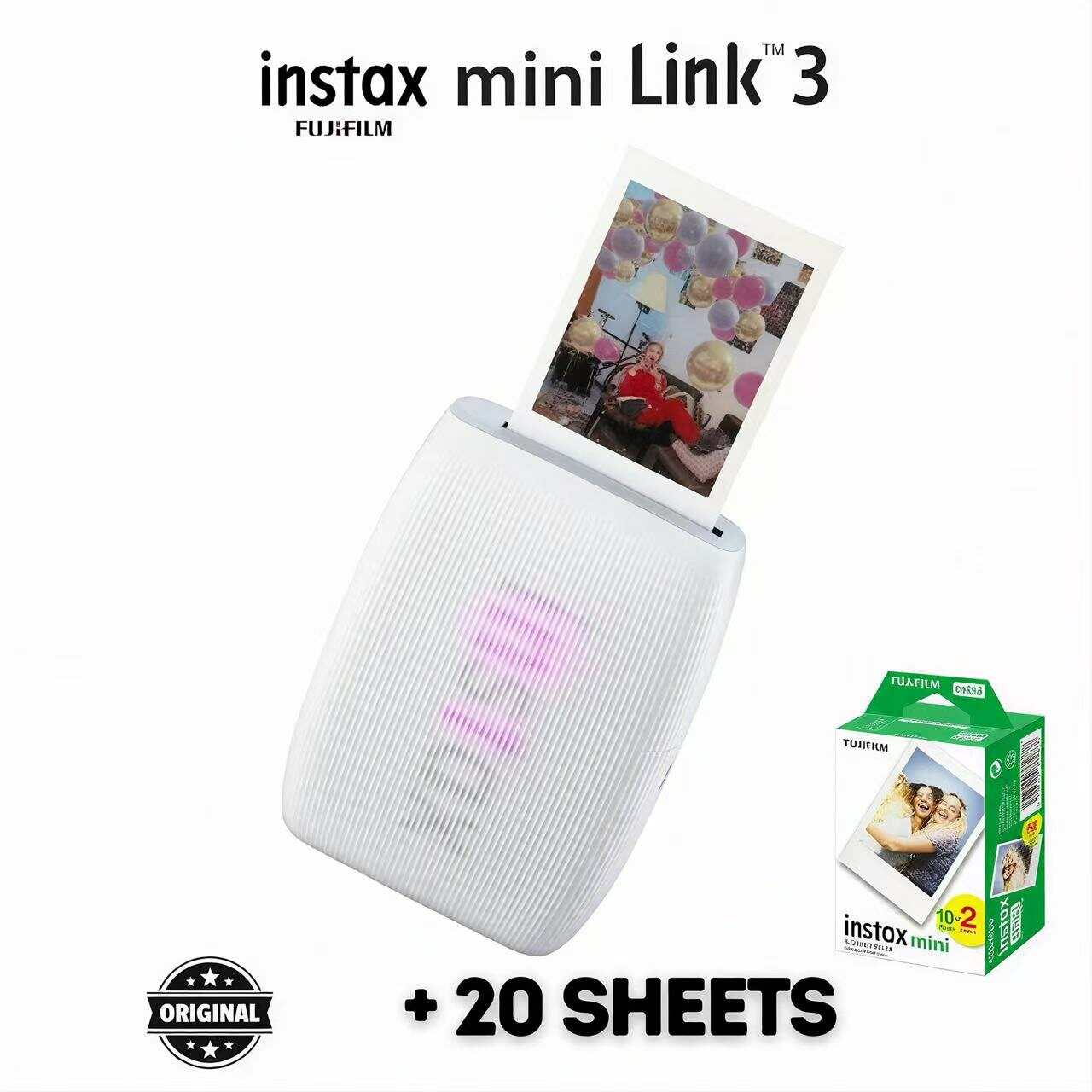 Комплект фотопринтера Fujifilm Instax Mini Link3 + 20 листов фотопленки Instax Mini