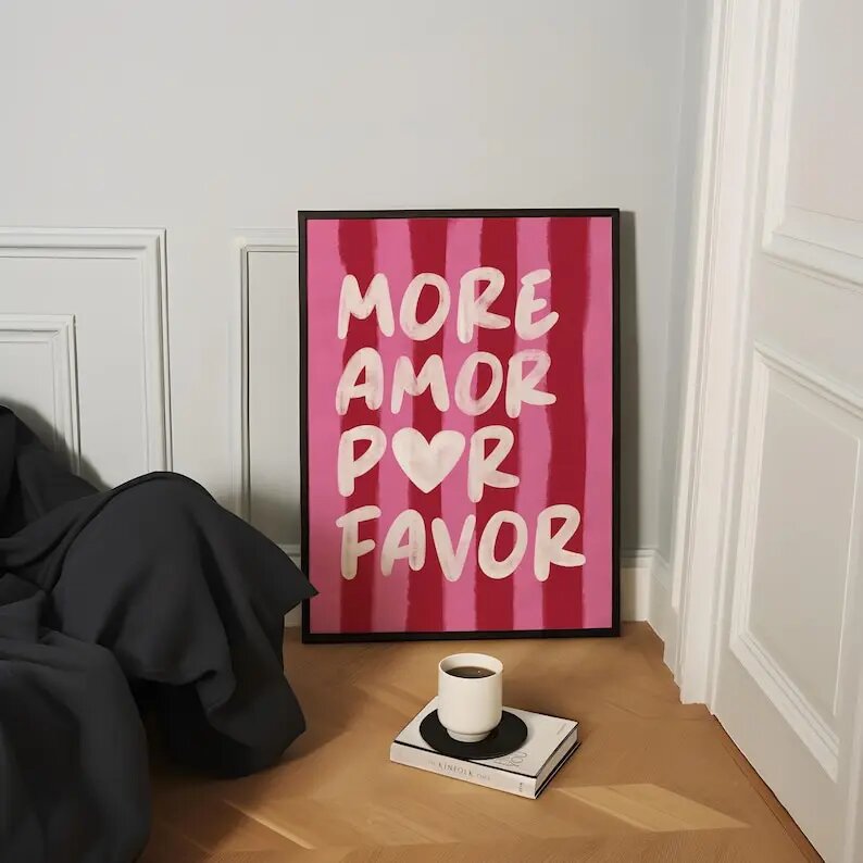 Розово-красный принт "More Amor Por Favor" 20x30см, WO1120