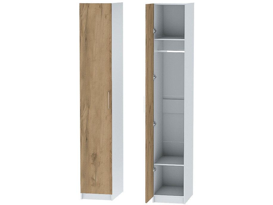 Шкаф-пенал однодверный, со штангой для вешалок, Белый/Крафт золотой