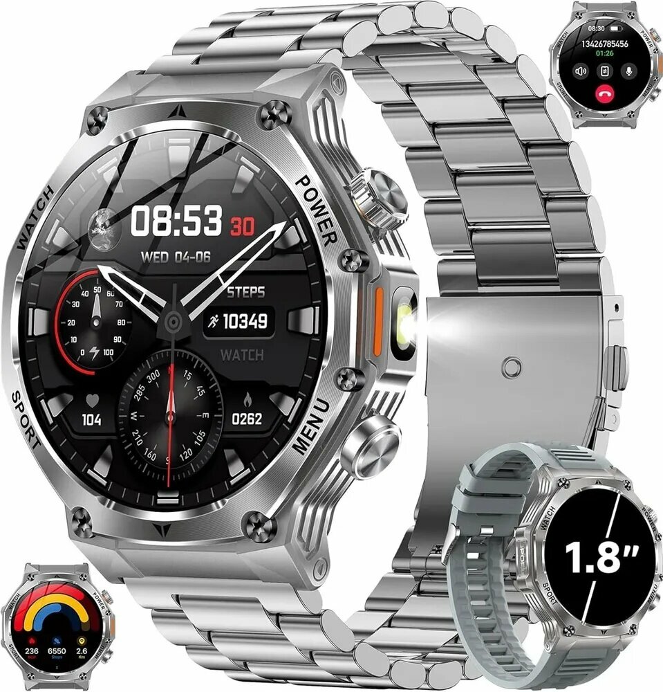 SACOSDING Смарт-часы, 52mm, Серебряная сталь+1 ремень