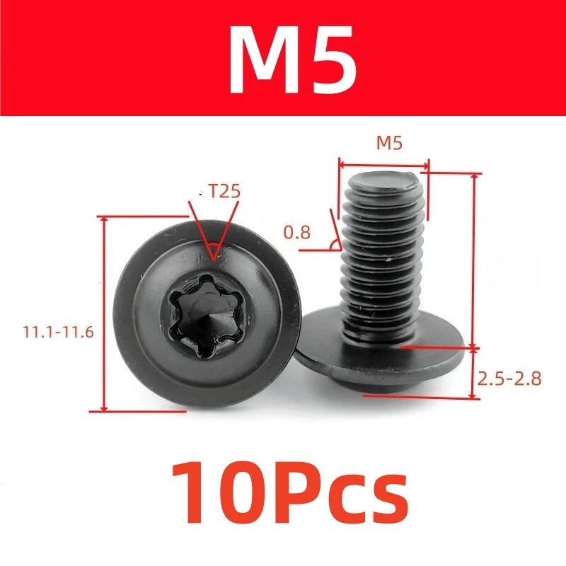 5 шт. Черных Винтов Torx M5 M6 из нержавеющей стали 304 M5-10Pcs, 12mm