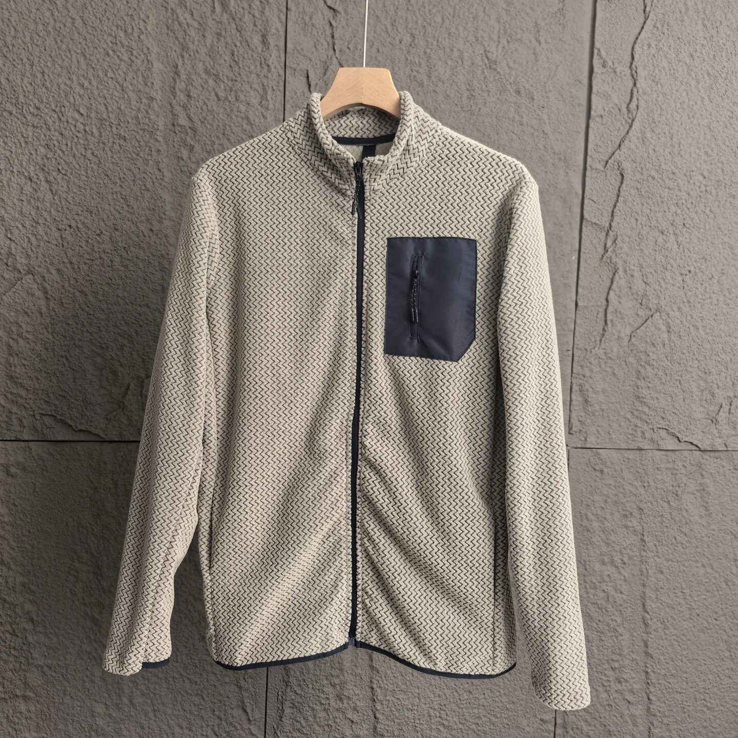 Флис с волнообразным узором! Мужская теплая и удобная универсальная толстовка на молнии до середины груди в горном стиле для осени и зимы