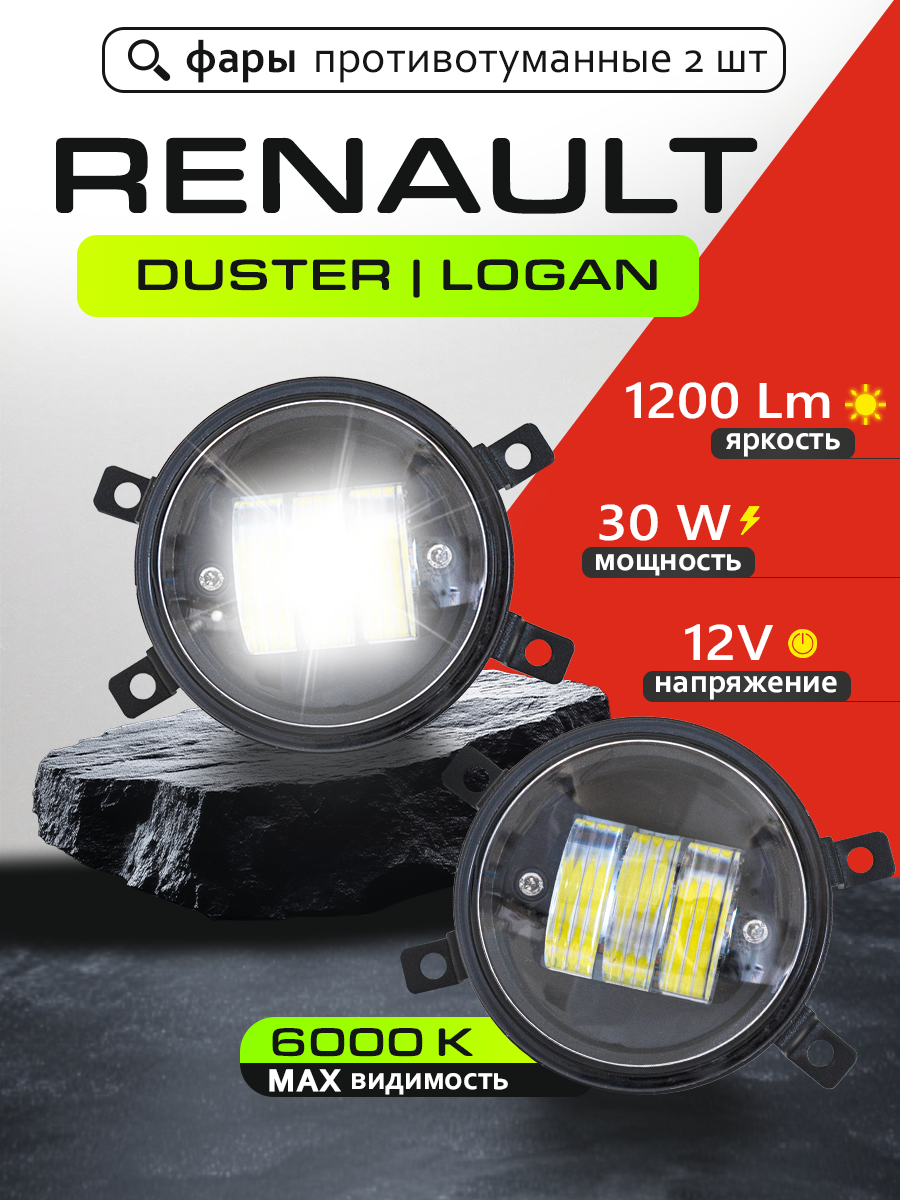 Светодиодные противотуманные фары 30W (2 шт.) для автомобилей на модели Рено / Renault