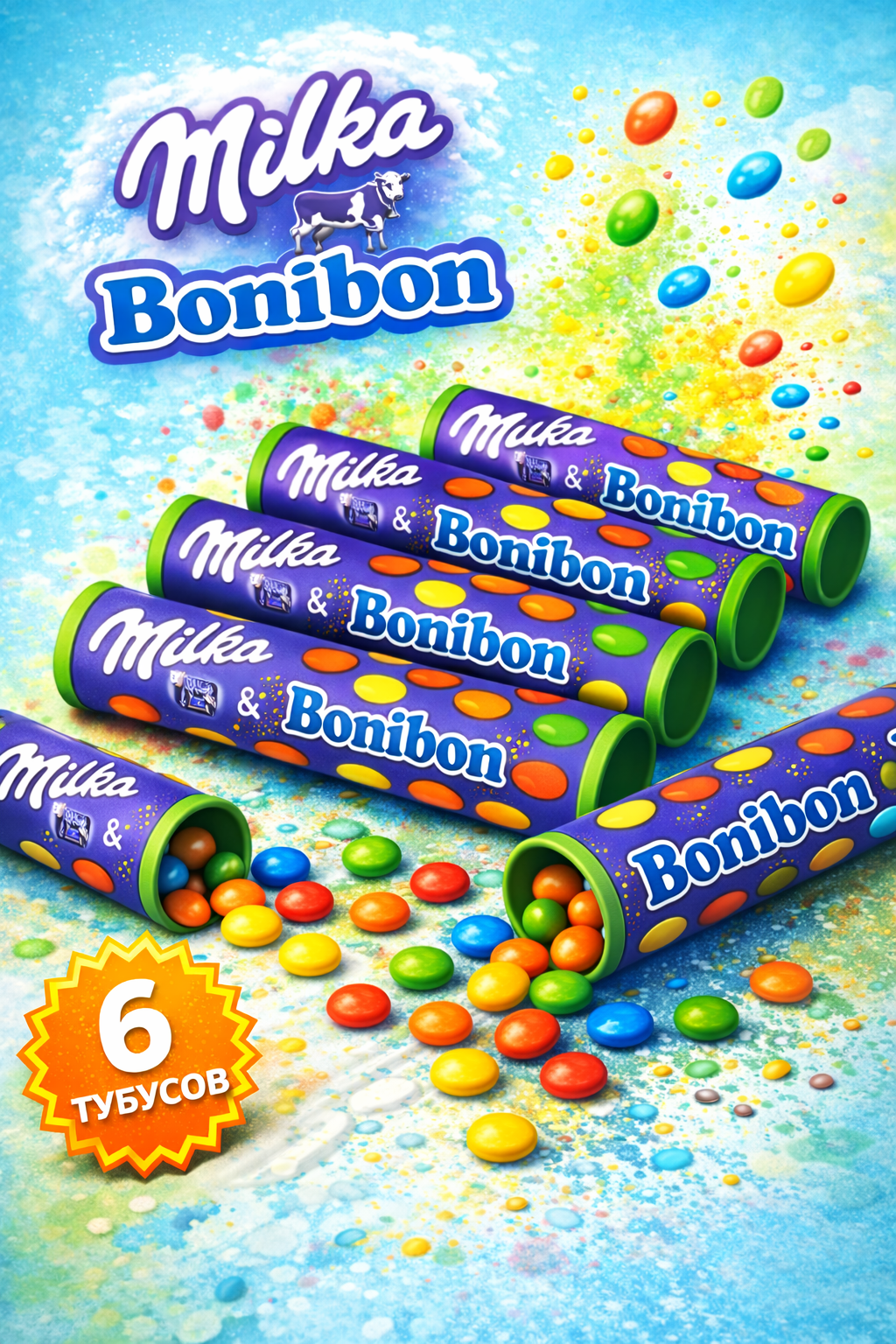 Драже шоколадное Milka Bonibon (Милка Бонибон), 6 шт х 24 гр