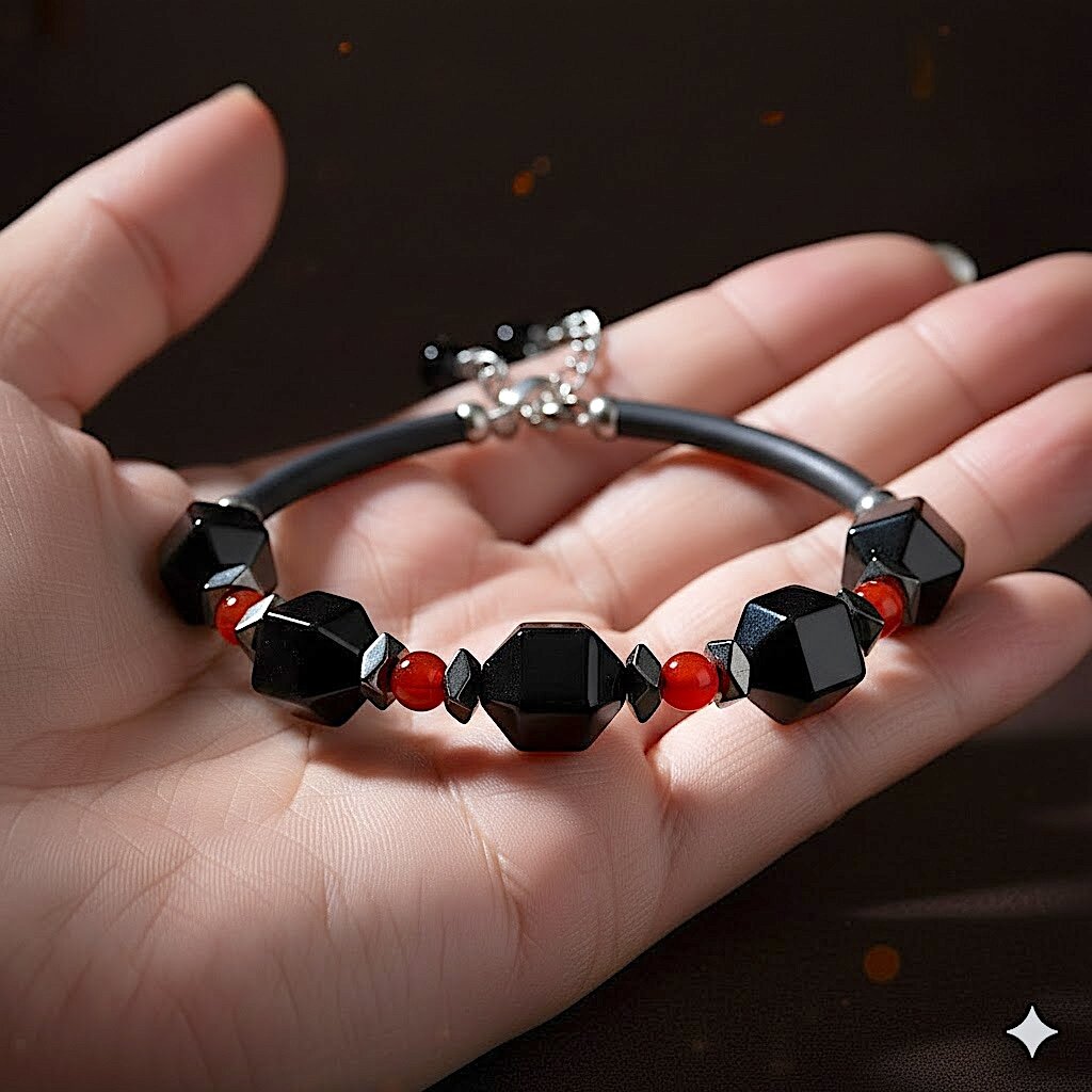 Жесткий браслет, агат синтетический, гематит, сердолик, агат