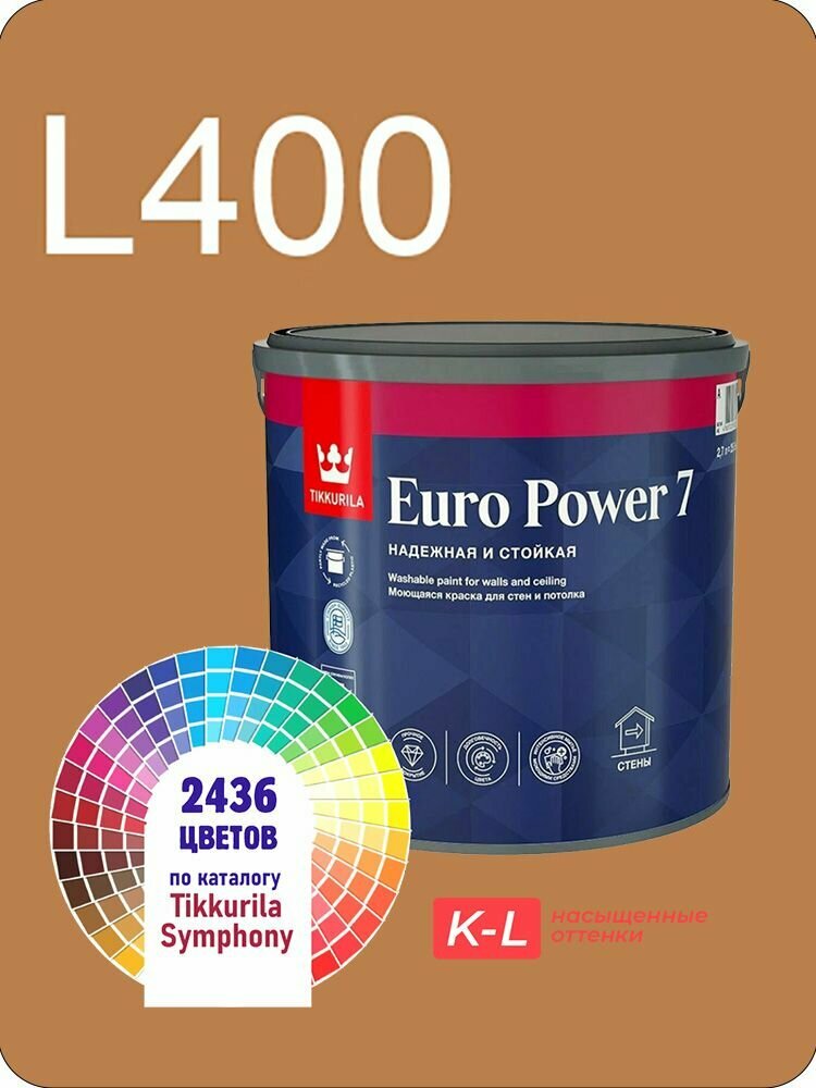 Краска для стен и потолков Tikkurila Euro Power 7 2,7л.2,7л. насыщенные оттенки L400