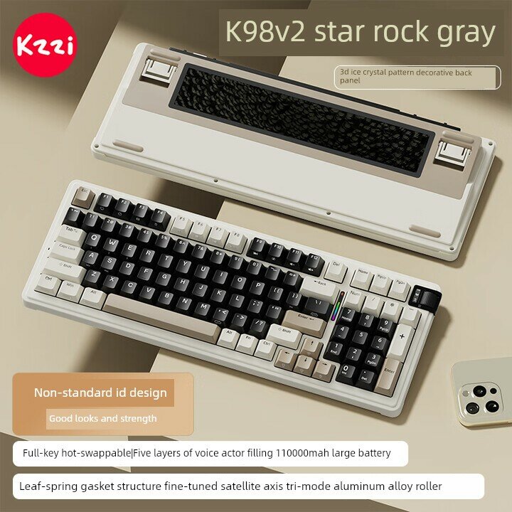 Беспроводная механическая клавиатура KZZI K98ProV2 с тремя режимами подключения (Bluetooth, проводное), для игр,