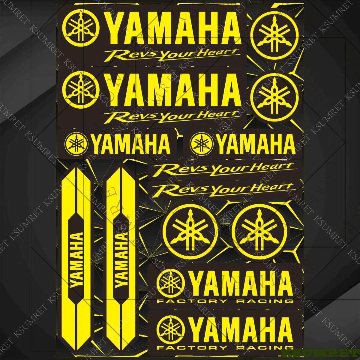 Наклейки Yamaha желтые для мотоцикла, логотип, комплект
