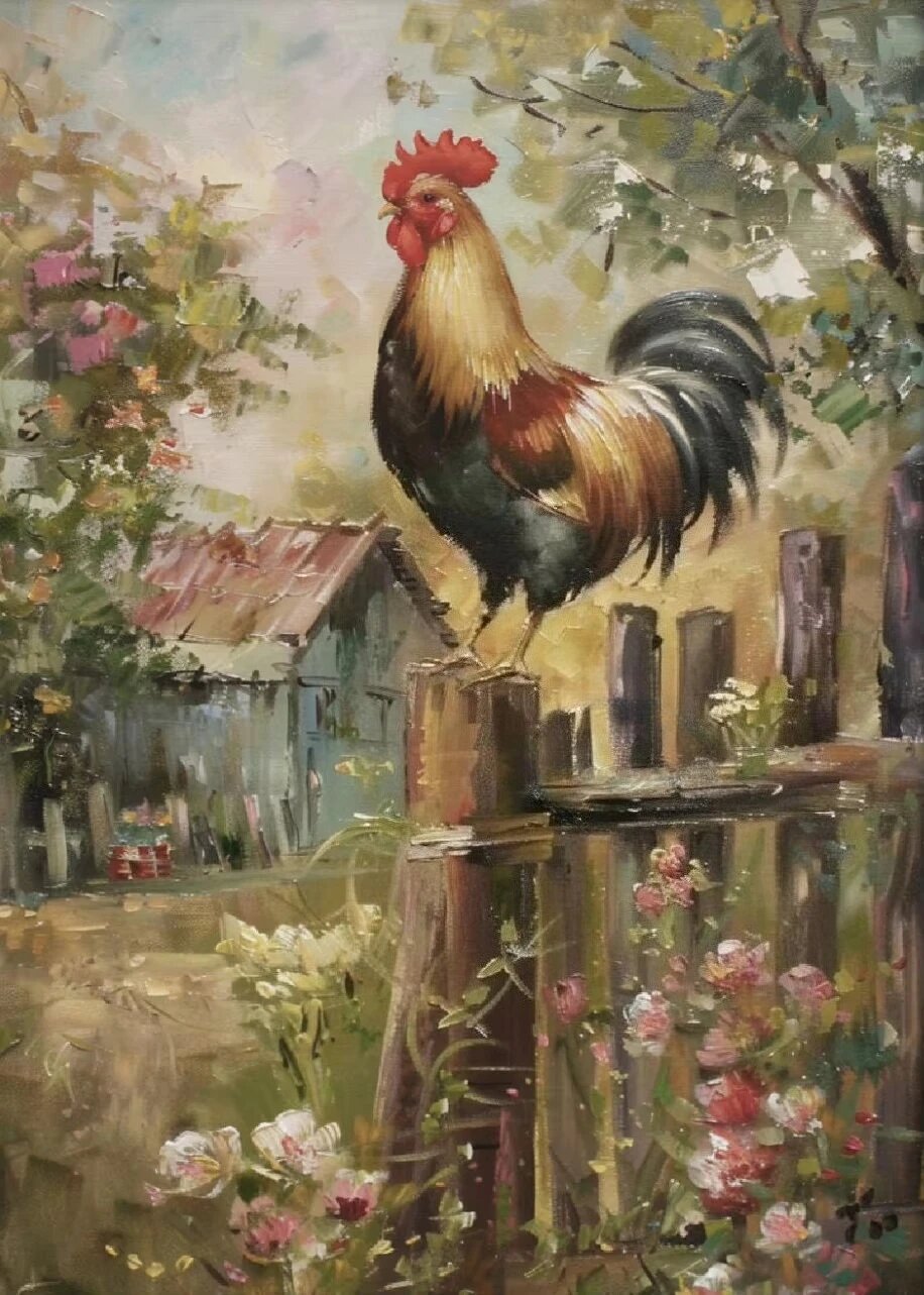 Картина с петухом на холсте 30x40см, WO1998-2