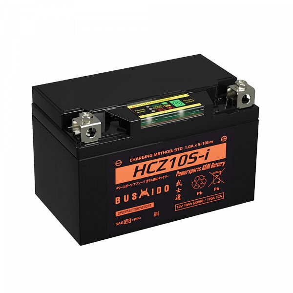 Аккумулятор мотоциклетный BUSHIDO мото HCZ10S-i 11.5Ah 170A ПП (150x86x93) YTX7A-BS 150x86x93