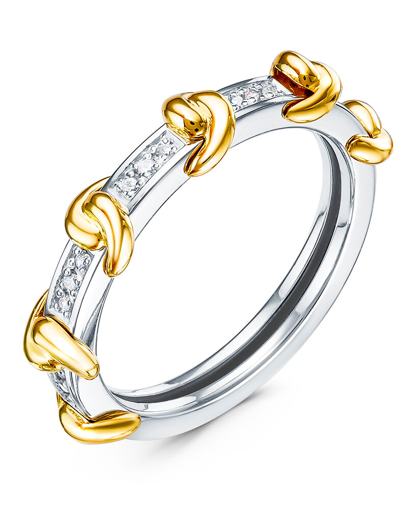 Кольцо на фалангу, дорожка, белое золото, 585 проба, родирование, фианит