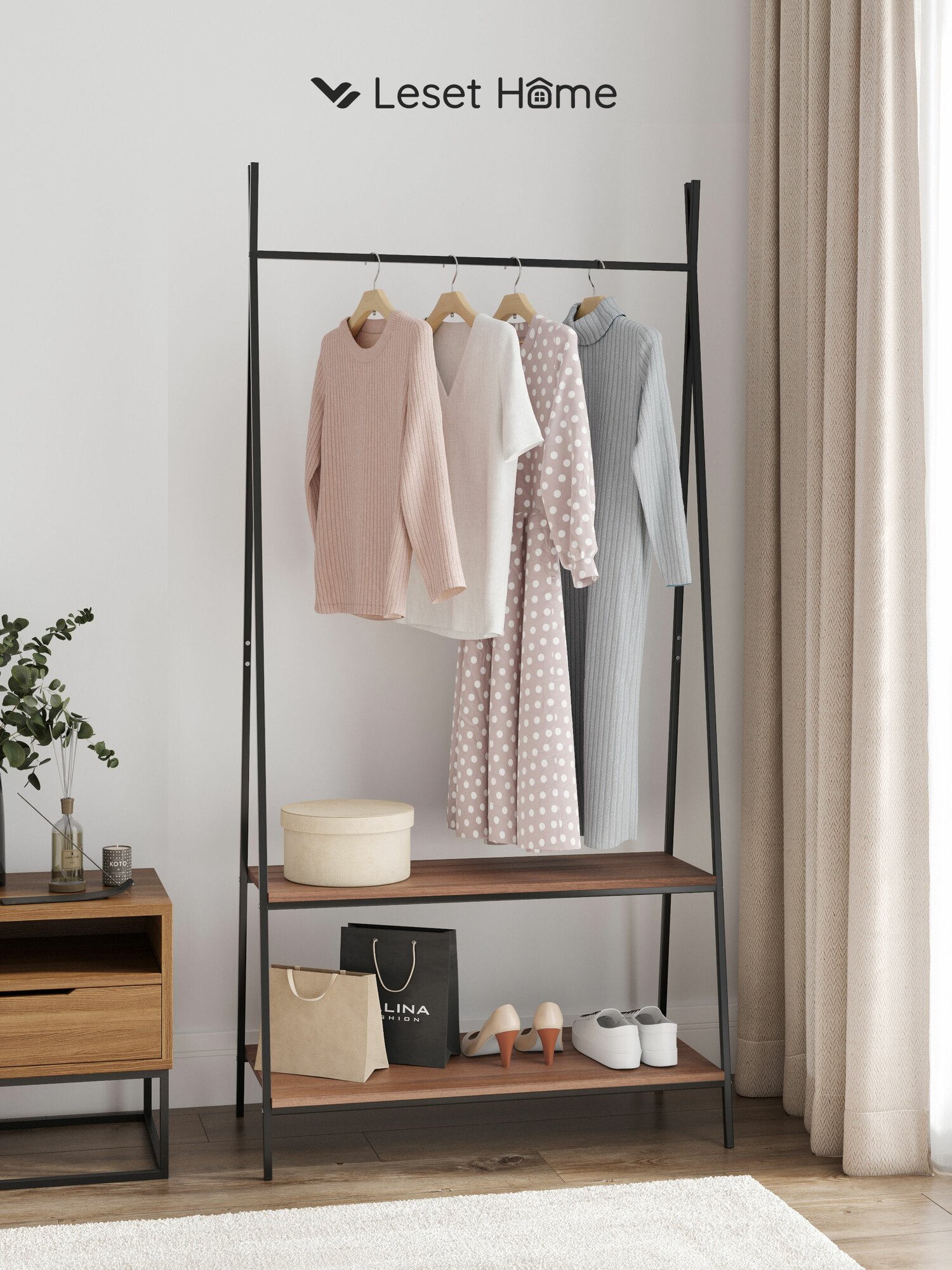 Вешалка гардеробная Leset Стилвуд 22, черный/орех лион светлый