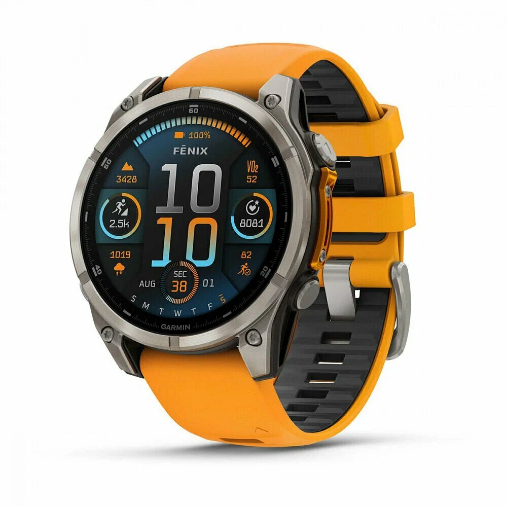 Умные часы Garmin Fenix 8 – AMOLED Sapphire Titanium With A Spark Orange/Graphite Silicone Band 51mm (010-02905-11)