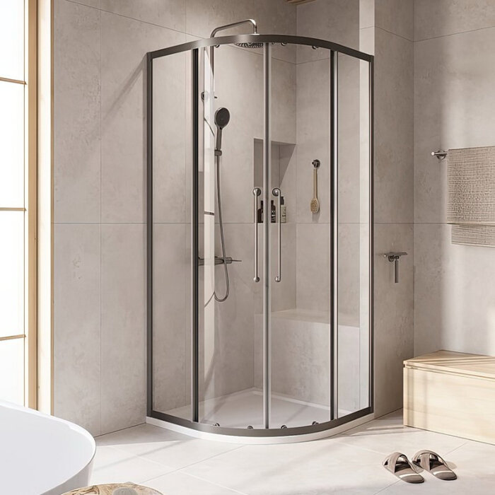 Душевой уголок Cezares Relax RELAX-304-R-2-90-C-GM 90x90, профиль оружейная сталь