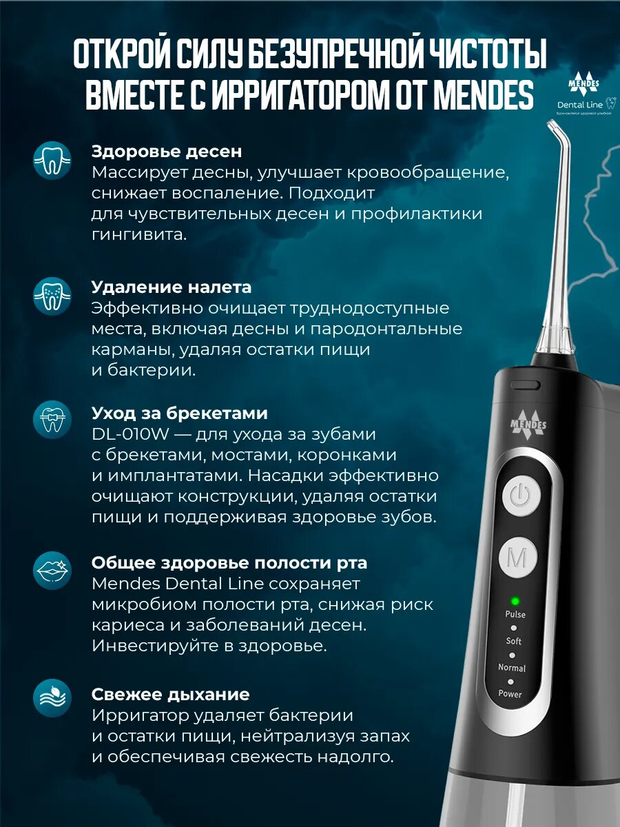 Насадки сменные для ирригатора Mendes DL-010, 4 шт, стандартный разъём, совместимые — фото 1