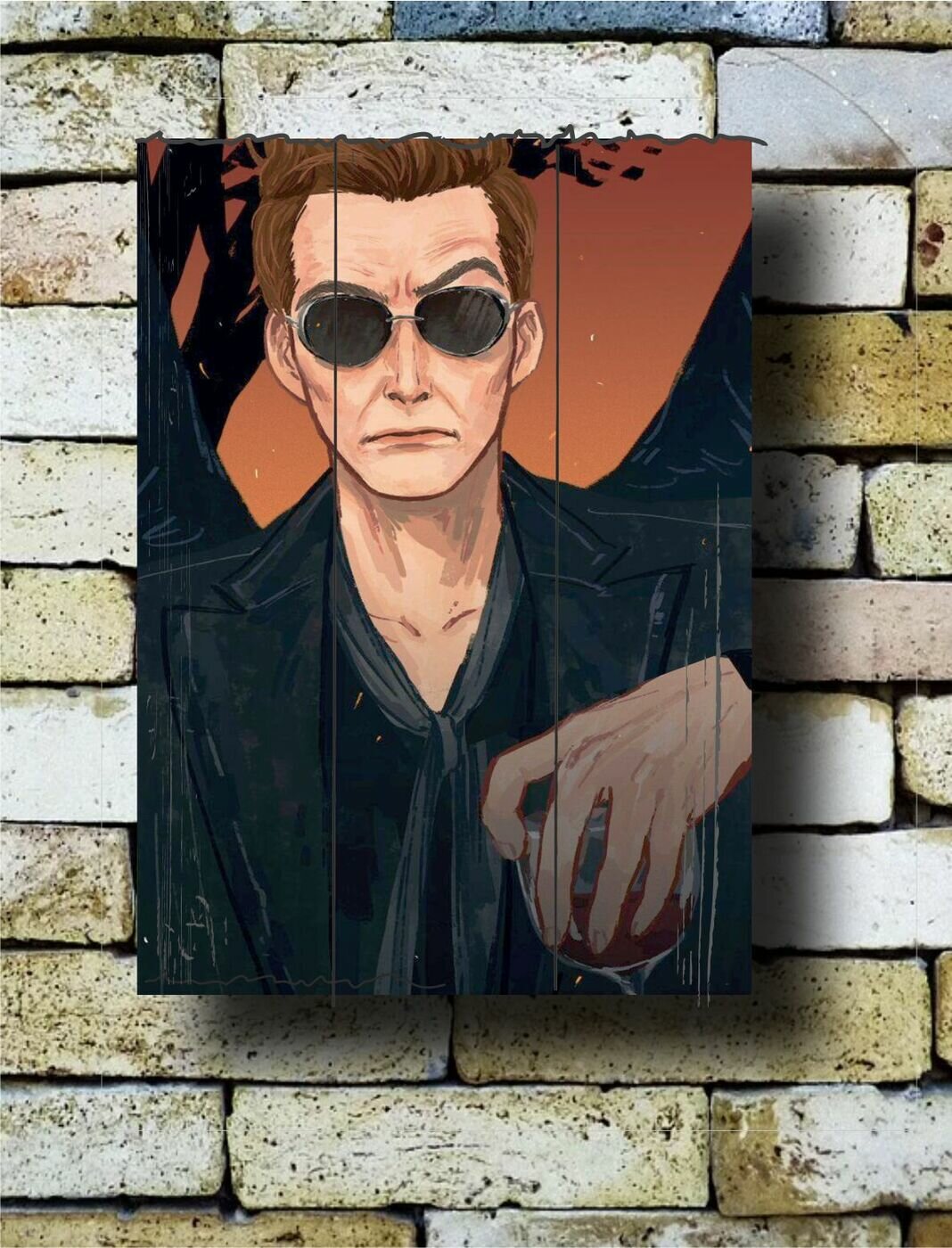 Картина на досках "Благие знамения. Good Omens. Кроули"