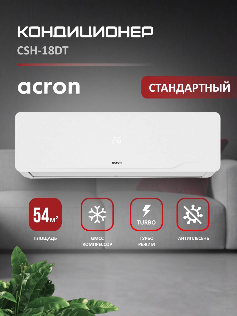 Кондиционер Acron CSH-18DT, A-класс энергопотребления, обогрев, охлаждение, белый