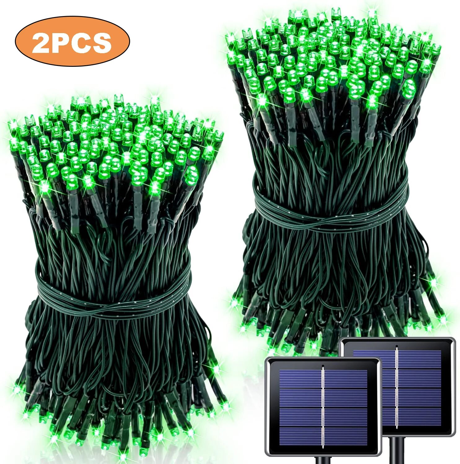 Солнечные гирлянды 100 LED, зеленые, 12м, 2 шт.