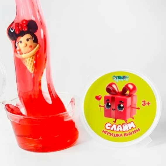 Лизун слайм Новая химия Стекло, с игрушкой, малиновый, 50 г