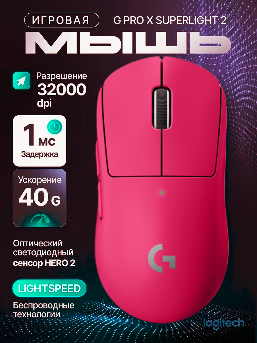 【Бывший в употреблении】Игровая мышь беспроводная G PRO X SUPERLIGHT 2, розовая