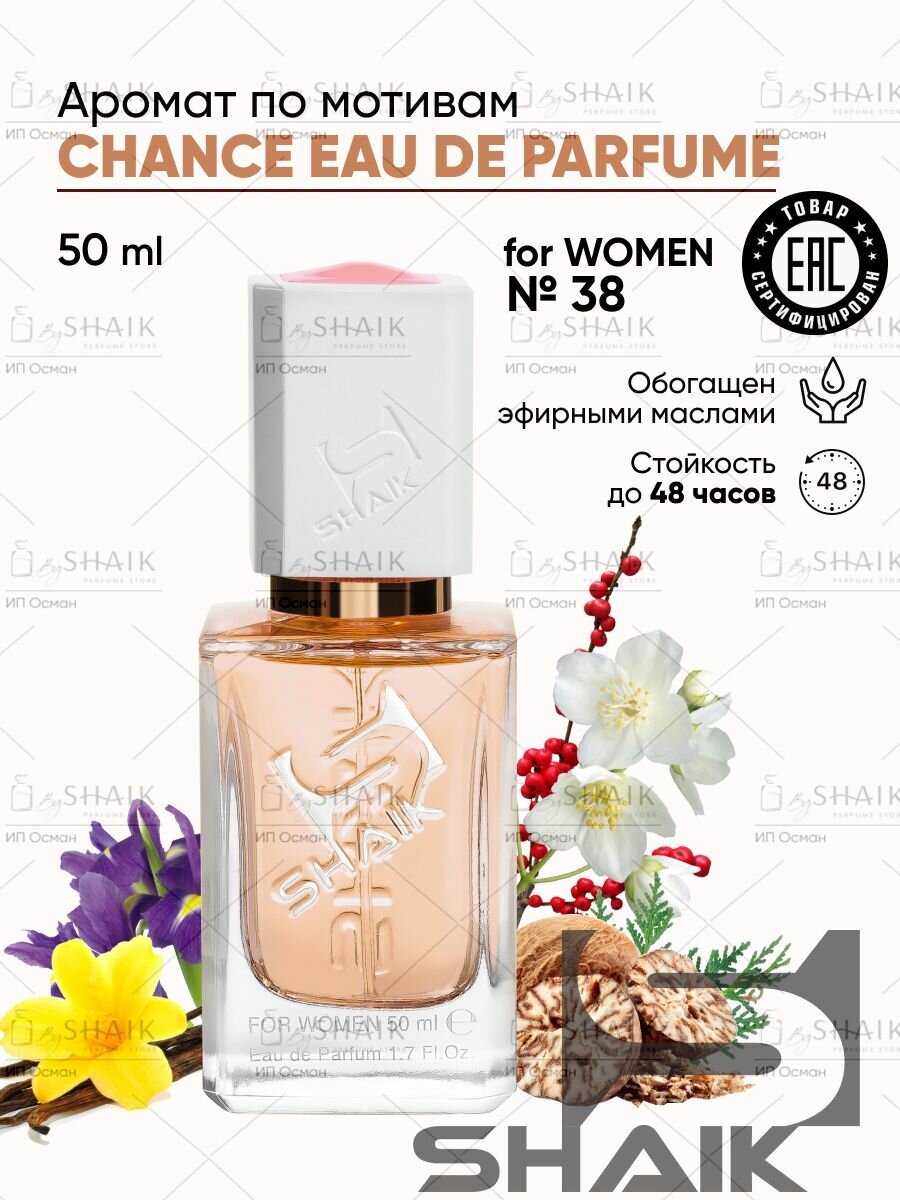 SHAIK Парфюмерная вода женская Shaik № 38 CHANCE масляные духи женские туалетная вода женская шанс 50 мл
