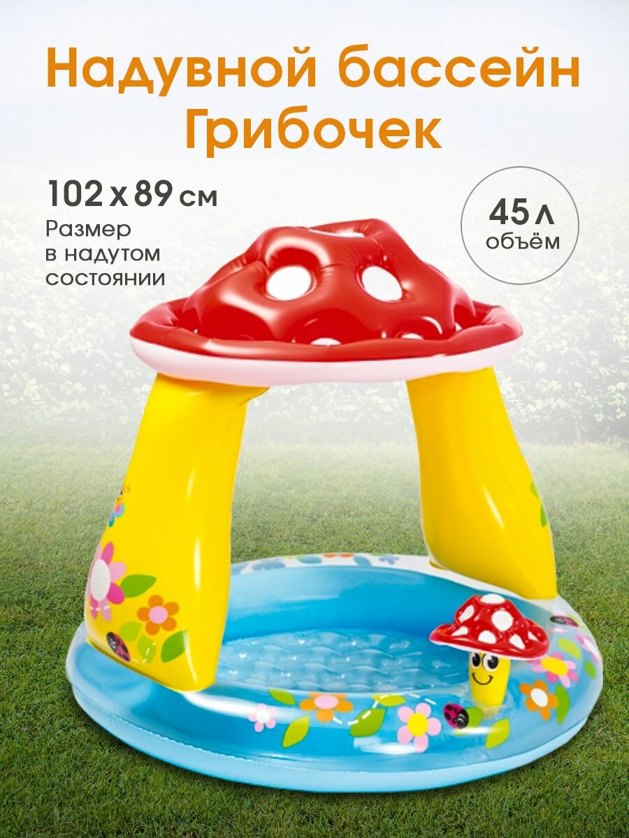 Бассейн надувной 102х89см INTEX, с навесом, 45л, 1-3 лет Детский бассейн