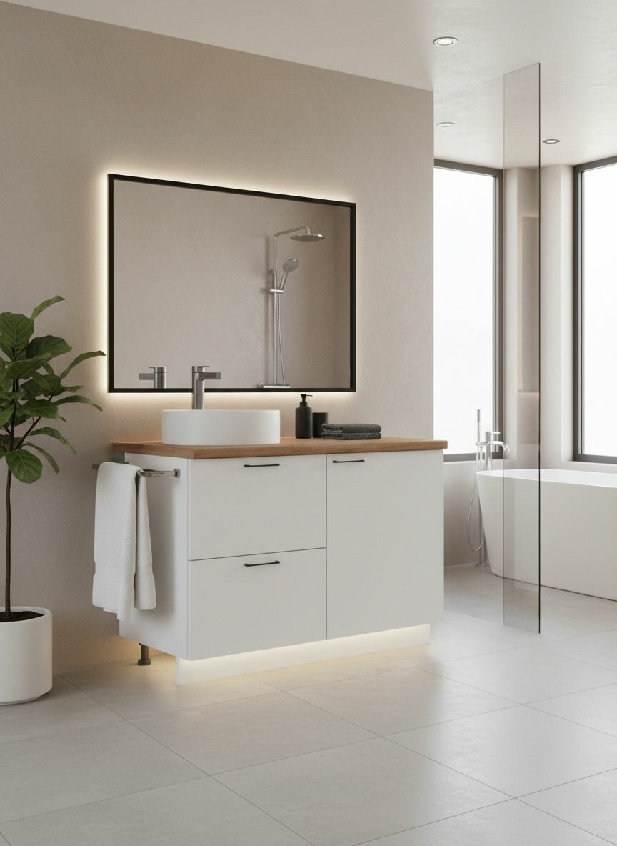 Этто Тумба для ванной 120см Белый софт матовый/Белый гладкий (со столешницей)