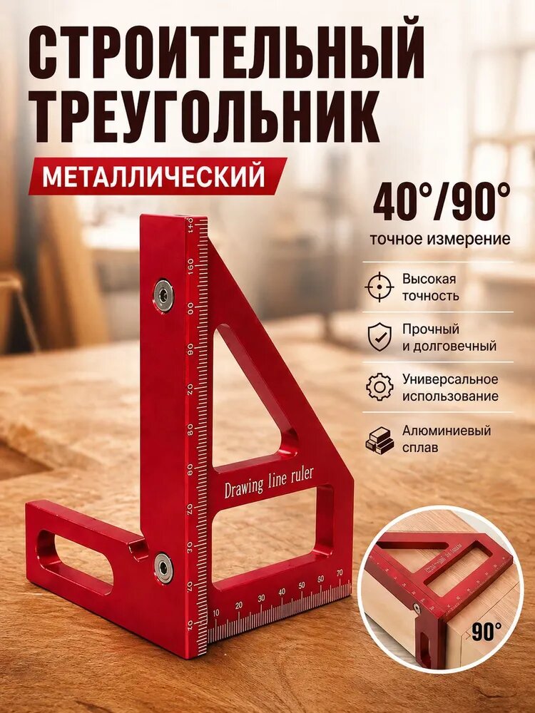 Линейка, угольник строительный 112мм х 79мм, Металл