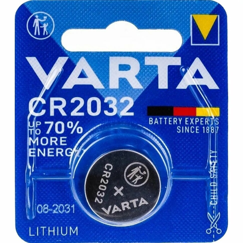 Батарейка Varta ELECTRONICS CR2032 BL1 Lithium 3V (6032) (6032101401), 1931775