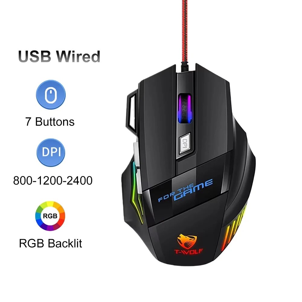 KEBIDUMEI RGB проводная игровая мышь 7 кнопок 2400 DPI