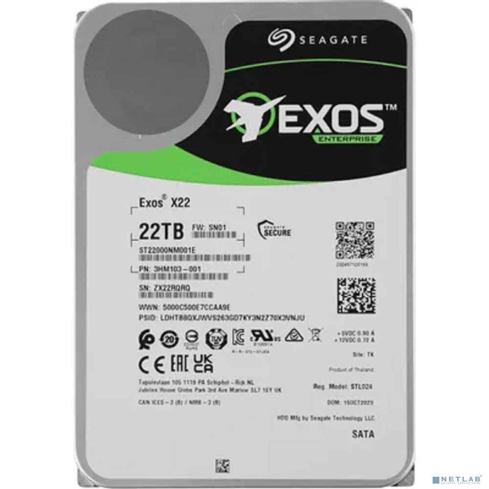 22TB Seagate Exos X22 (ST22000NM001E) {SATA 6Gb/s, 7200 rpm, 512mb buffer, 3.5"}