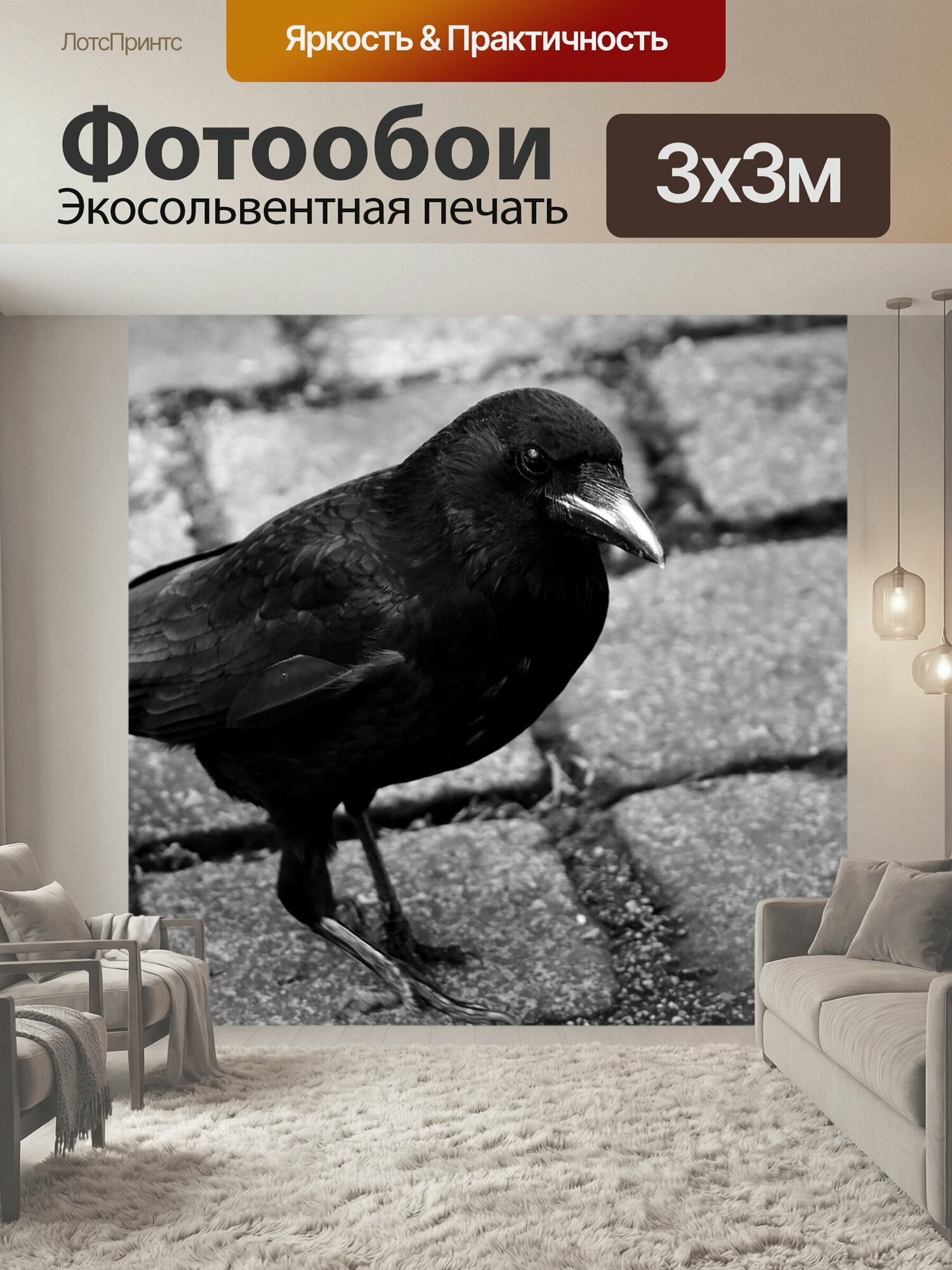 Фотообои "Обыкновенный ворон, ворона, ворон" 300x300 см. экосольвентная печать