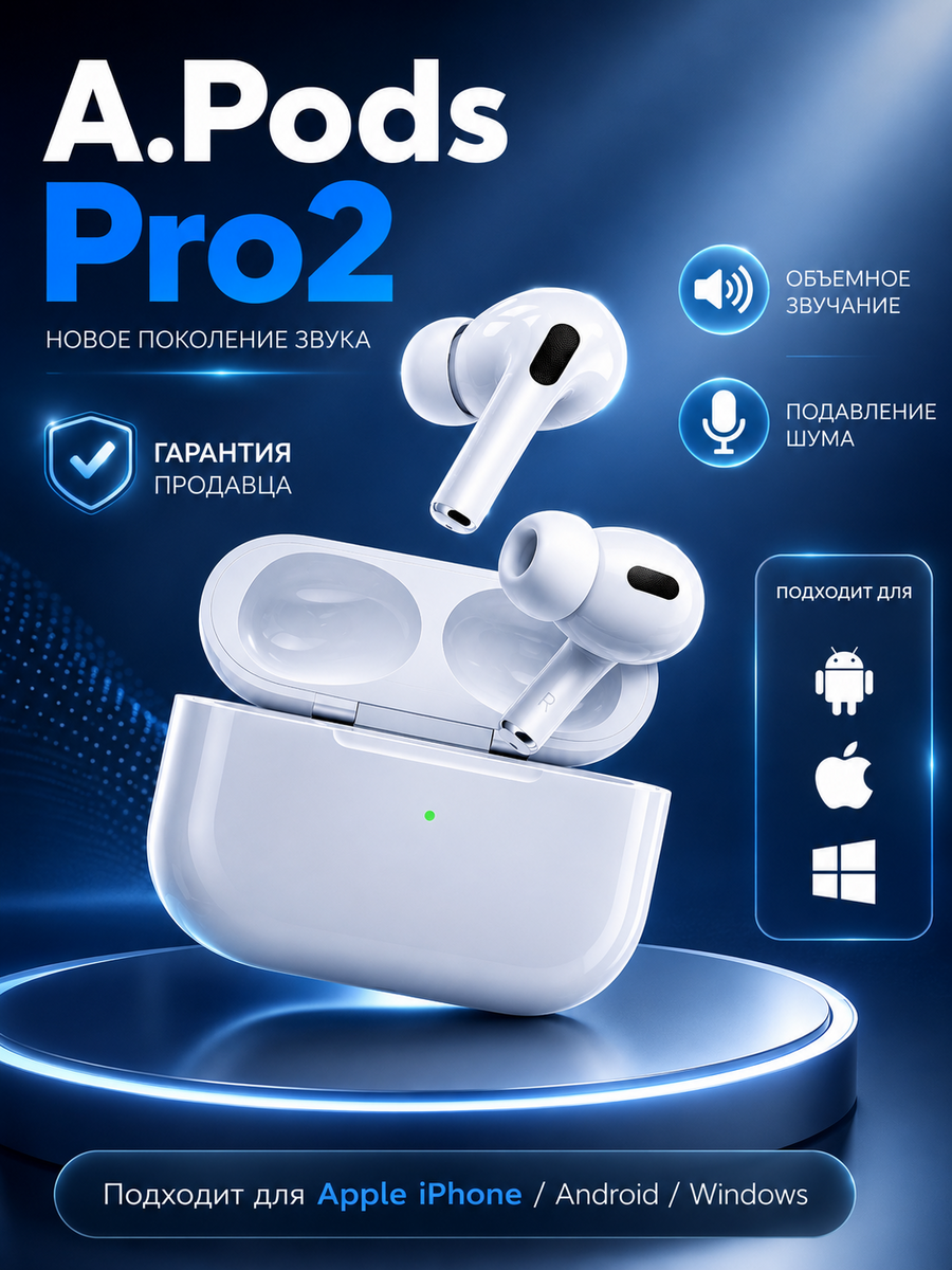 Наушники беспроводные APods Pro 2 для iPhone и Android ANC, белые