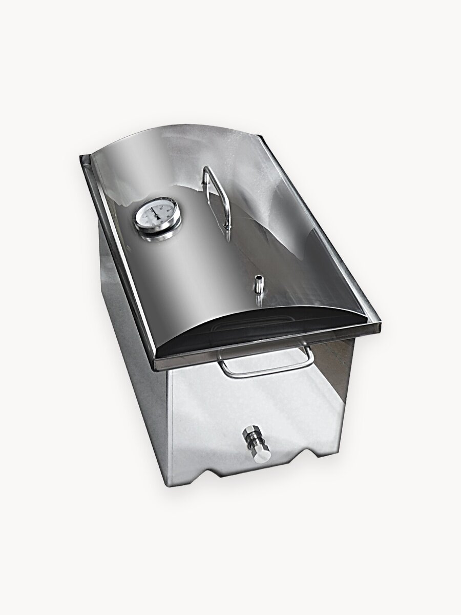 Коптильня люкс 18л малая с выходом под дымогенератор и гидрозатвором нержавеющая сталь Алковар модель 26г