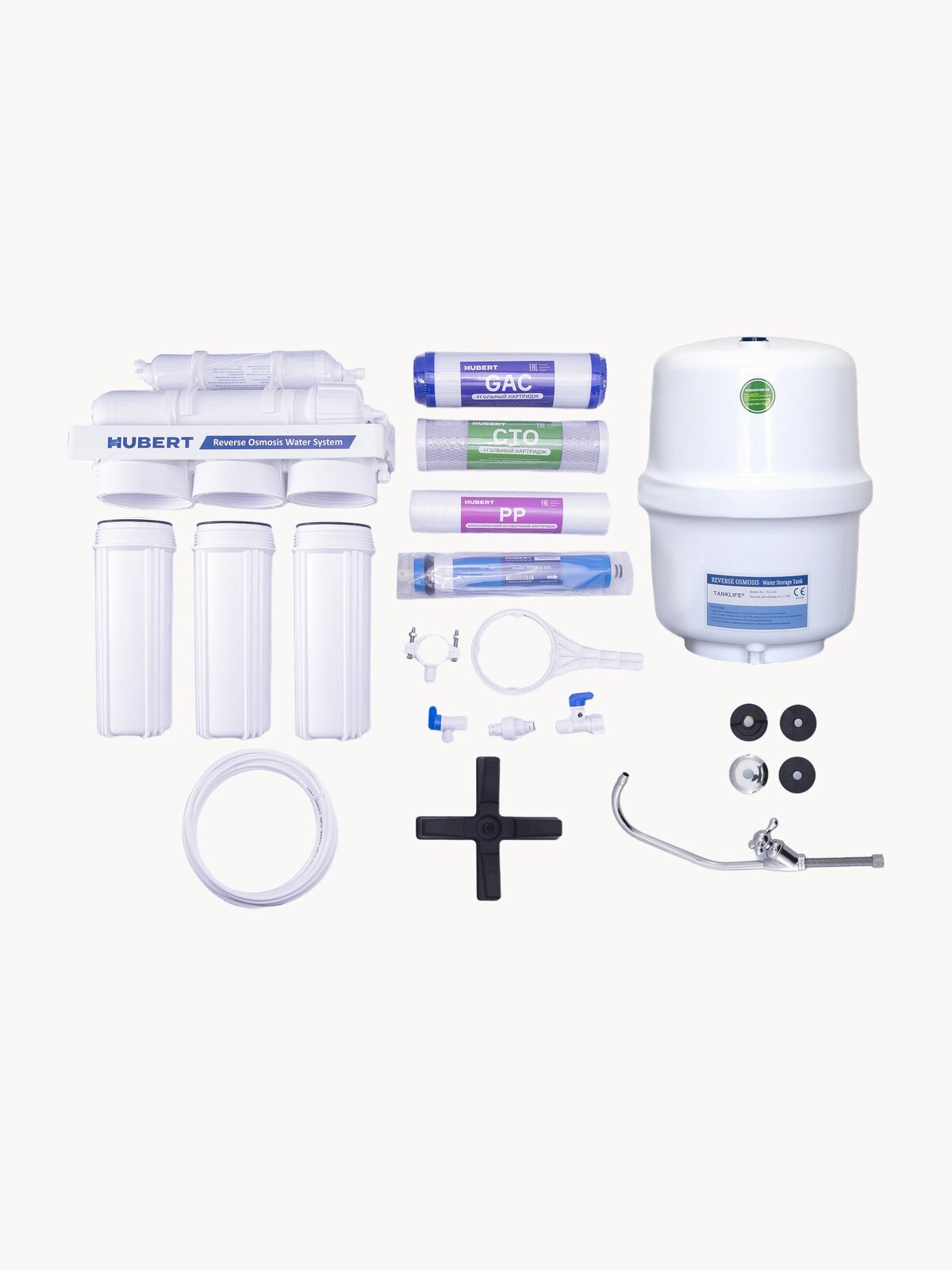 Фильтр для воды с системой обратного осмоса Hubert без насоса 5 ступеней бак пластик