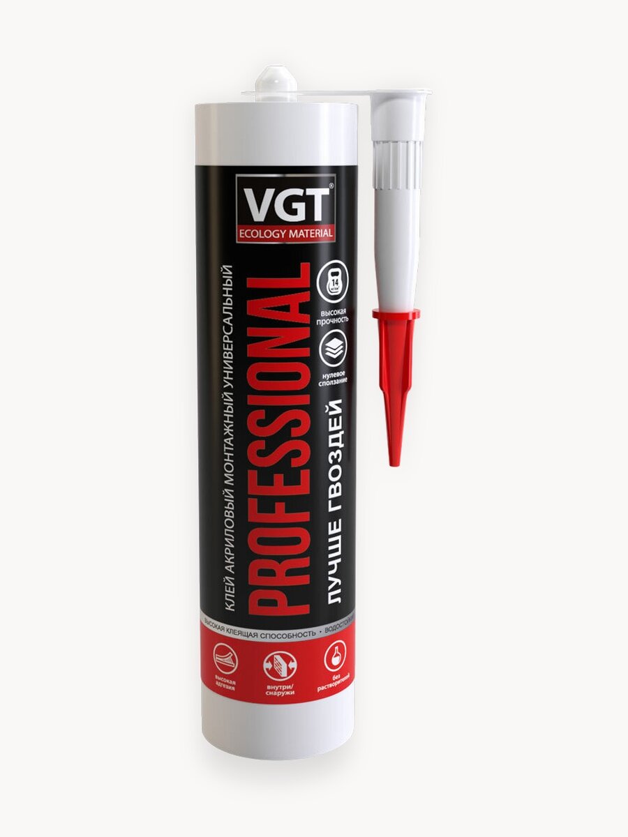 Клей Монтажный VGT Professional 0.35кг Белый, Акриловый, Универсальный / ВГТ Профессионал.