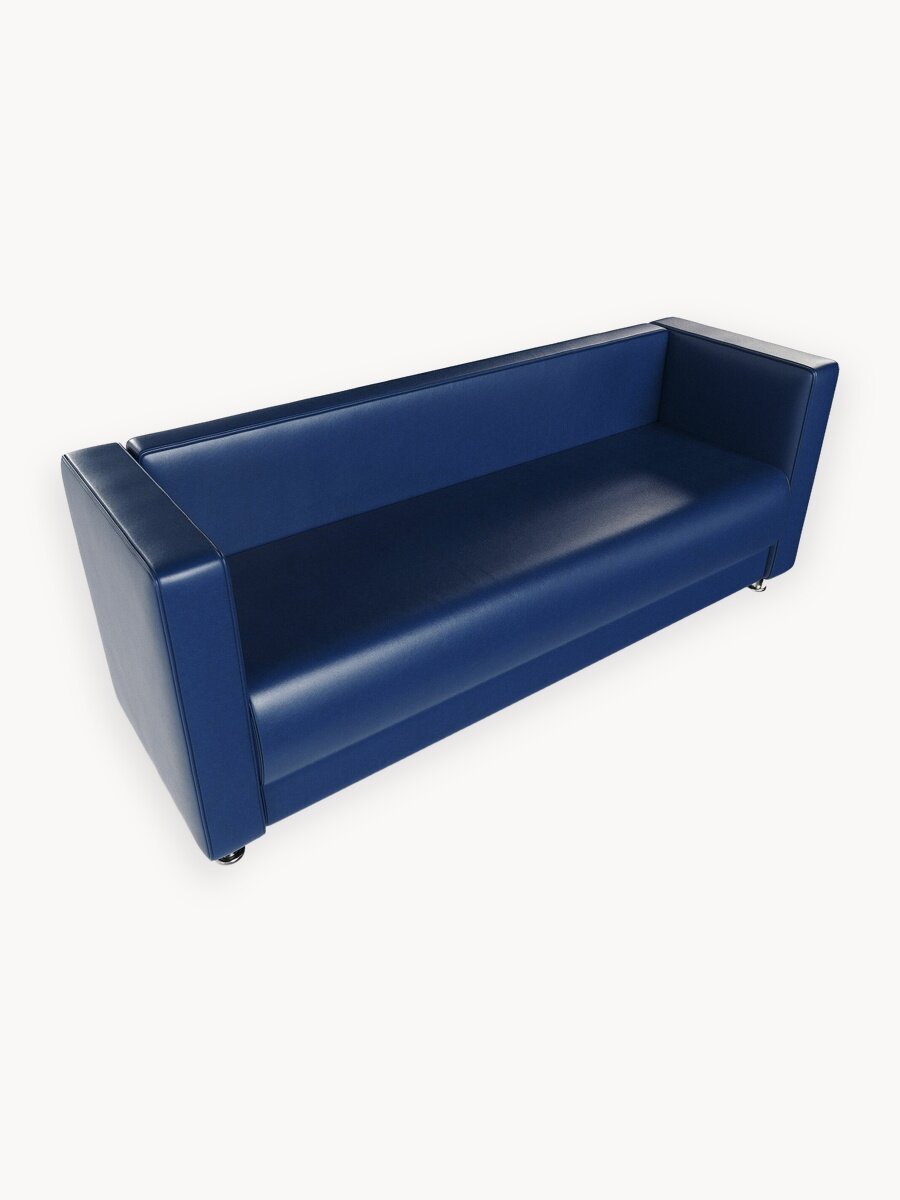 Диван прямой офисный из эко кожи с подлокотниками Пауза (Синий 200)