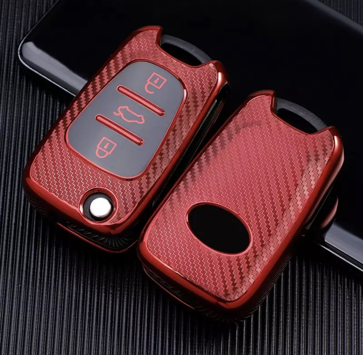 Чехол на ключ Kia / Киа TPU Carbon red