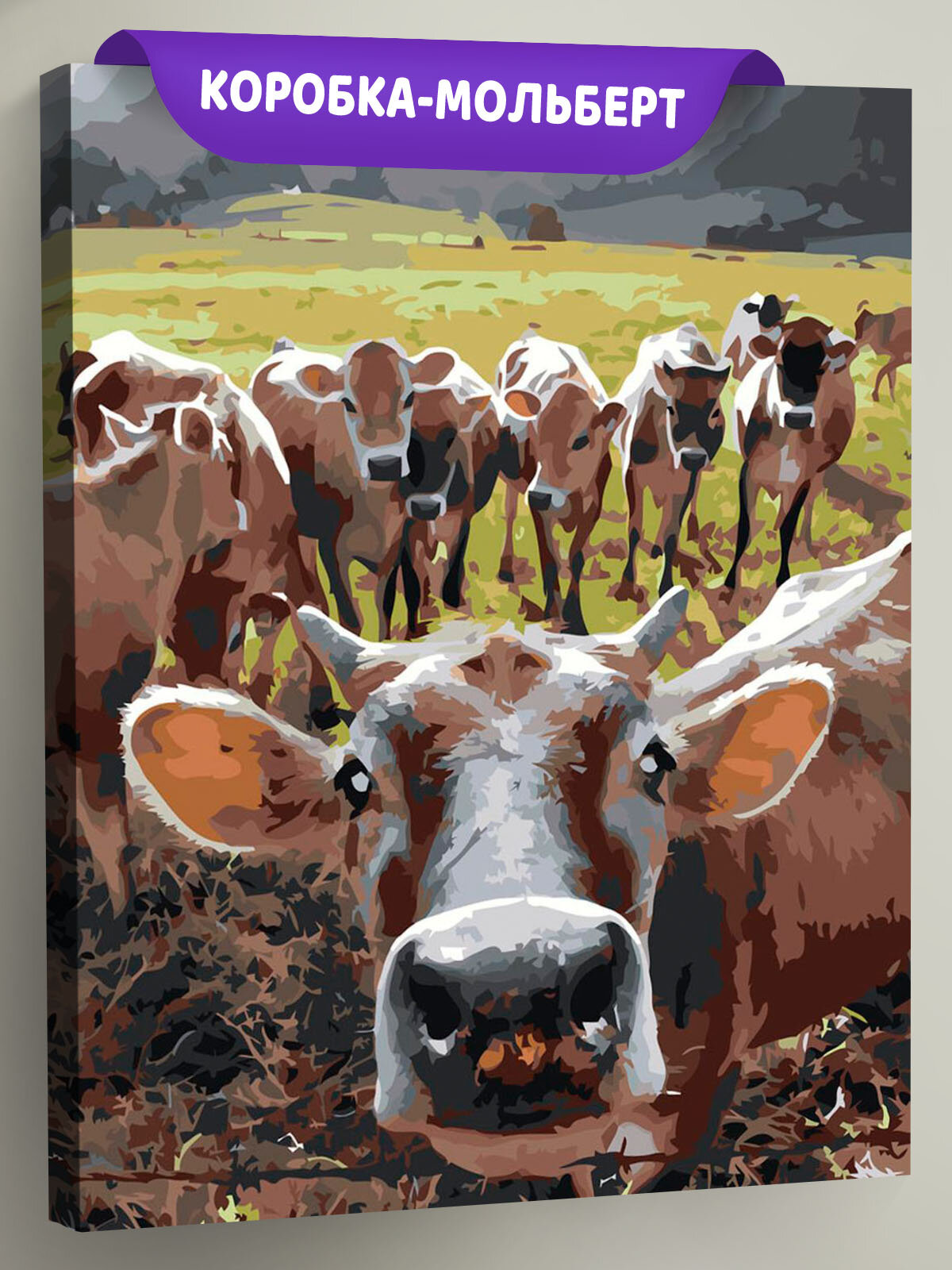 Картина по номерам на холсте с подрамником "Животные: коровы пасутся на лугу в горах" Раскраска 40x50 см, Цветы Природа