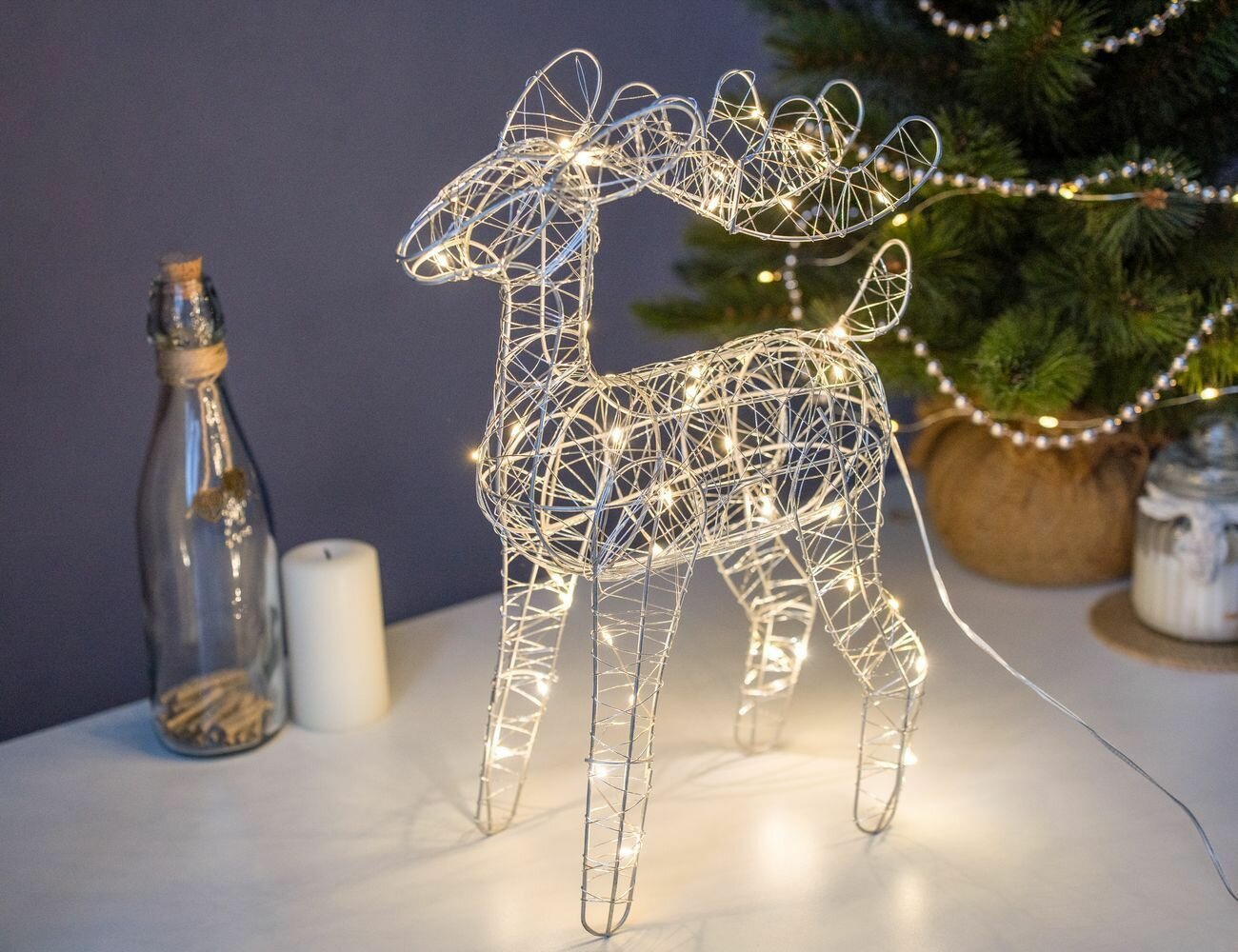 Декоративный светящийся олень лантисель сильвер, металл, 40 тёплых белых LED-огней, 37 см, батарейки, Koopman International AMZ106340