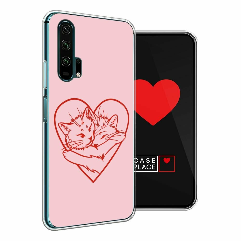 Чехол на Honor 20 Pro / Хонор 20 Про с принтом "Влюблённые котики рисунок 1 - 14 февраля" — фото 1