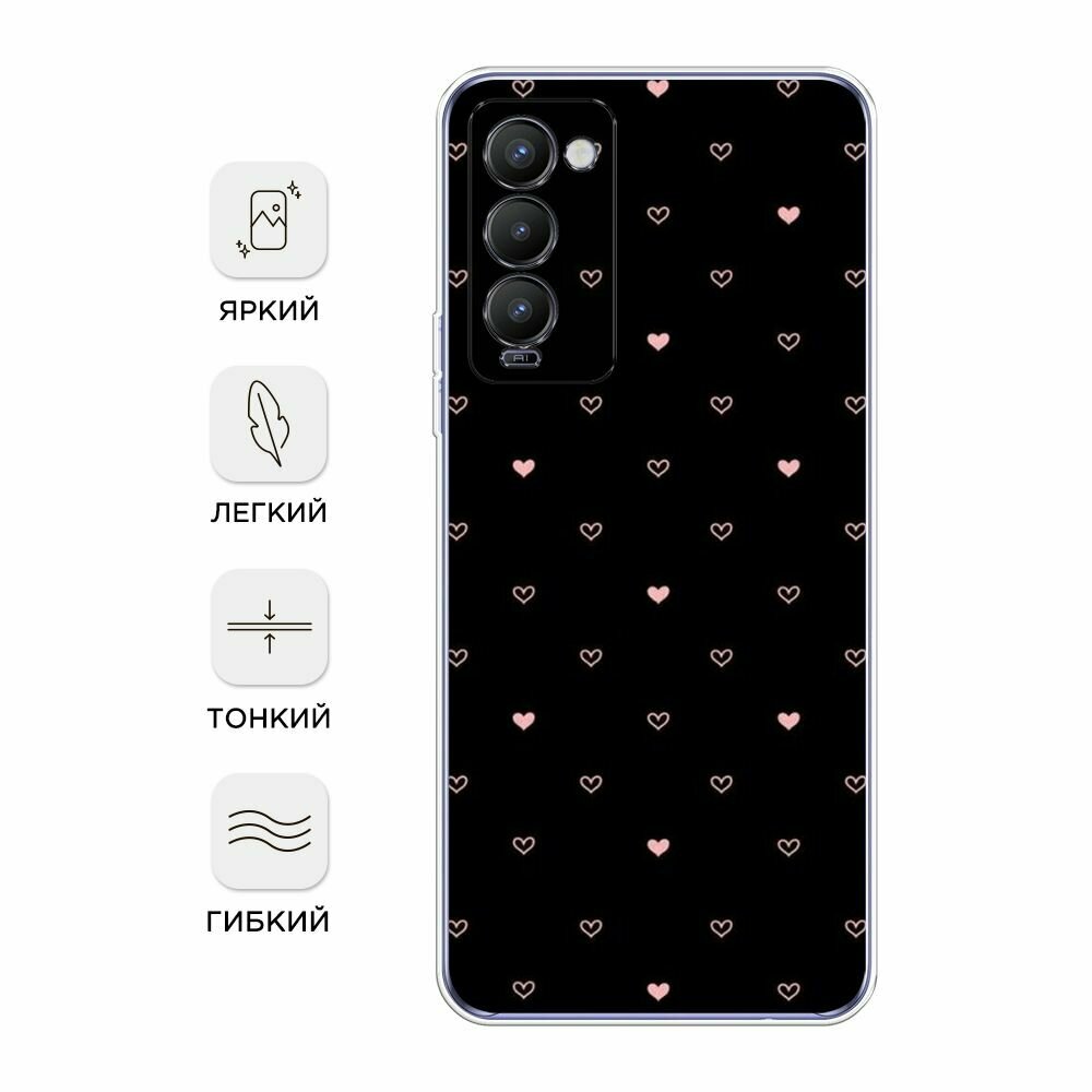 Чехол на Tecno Camon 18/18T / Текно Камон 18/18T с принтом "Черный фон и сердечки" — фото 1
