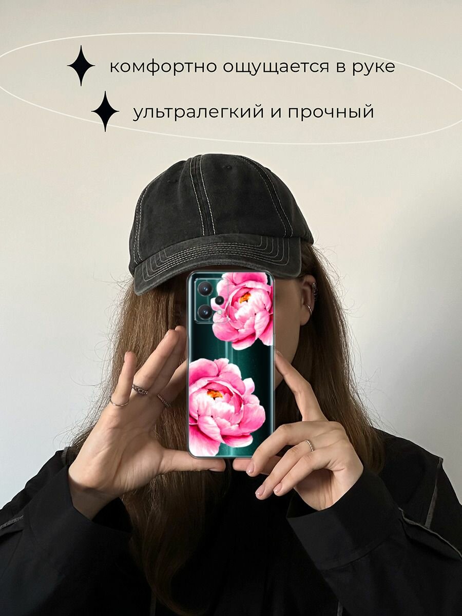 Чехол на Realme 9 5G / Реалми 9 5G с принтом "Open peonies", прозрачный — фото 1