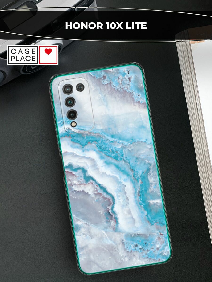 Чехол на Honor 10X Lite / Хонор 10X Лайт с принтом "Нежно-голубой мрамор"