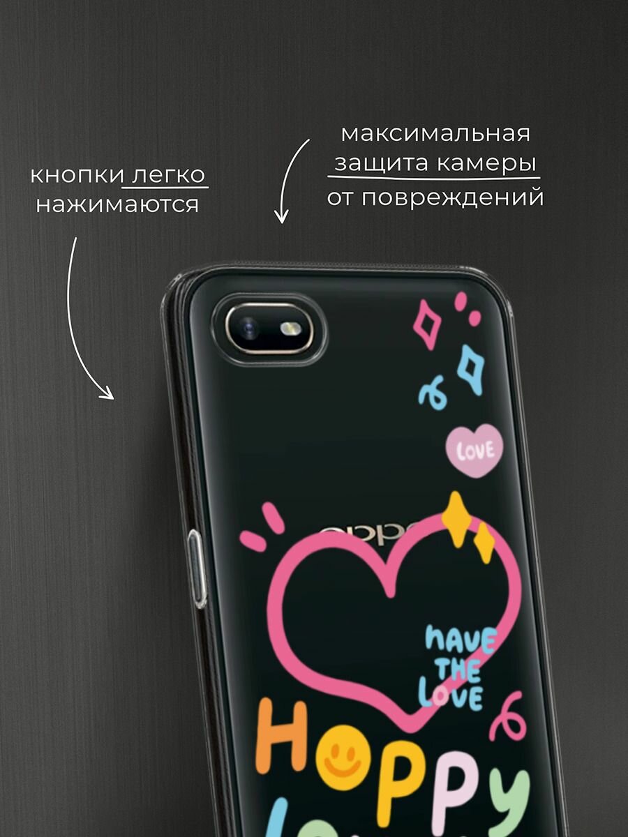 Чехол на Oppo A1k / Оппо А1к с принтом "Happy lovely", прозрачный — фото 1