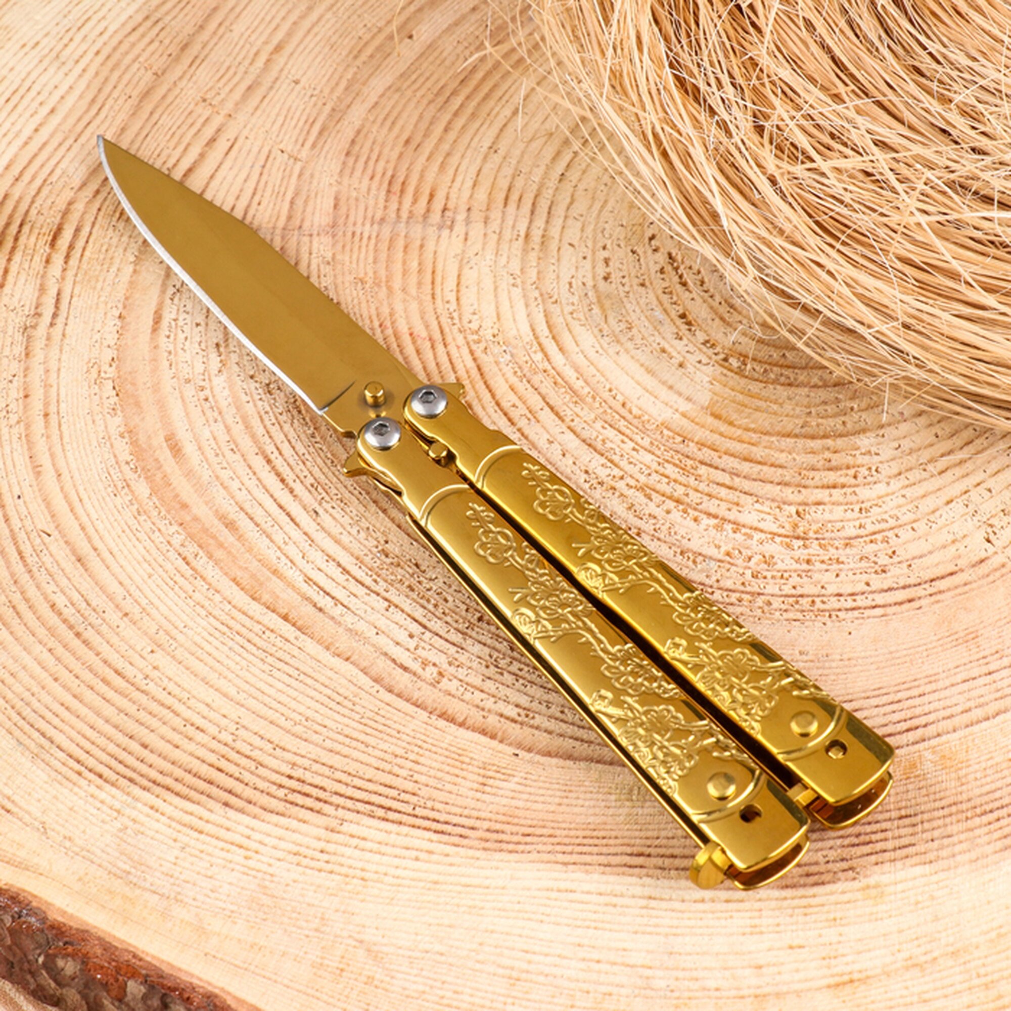 Нож-бабочка Мастер К "Золотой", складной, сталь, 17см, 74мм, 2мм, золотистый