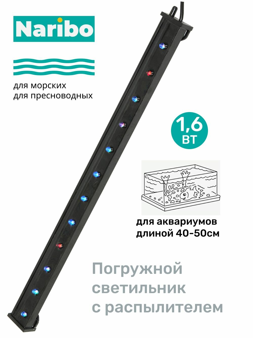 Светильник погружной с распылителем Naribo LAS-350 1.6Вт, 35х2,9х1,9см